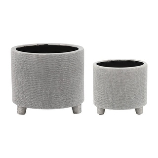 Grey, Black, and Silver Handmade Ceramic Footed Planters (Set of 2) - Bed Bath & Beyond - 37452871